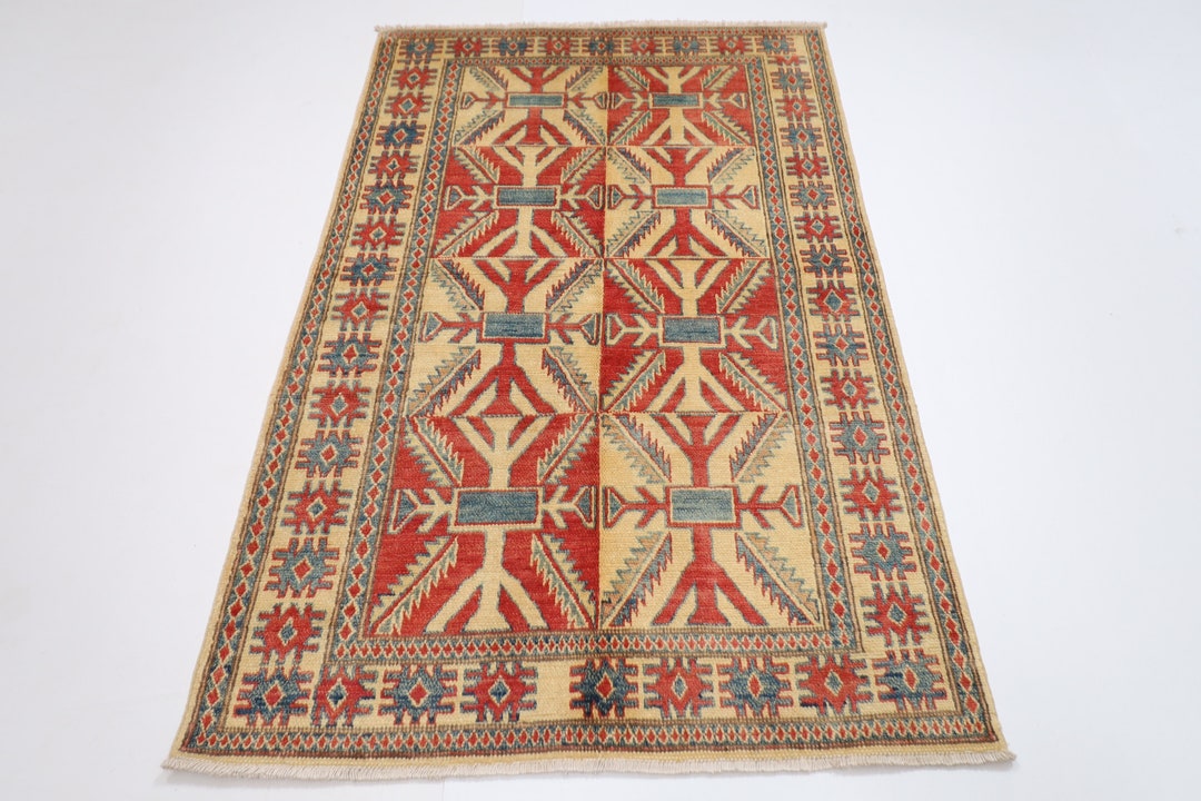 4x6 Kazak 3'9x5'11 Ft. Area Rug, Afghan Hand Knotted Rug, Bedroom Rug ...