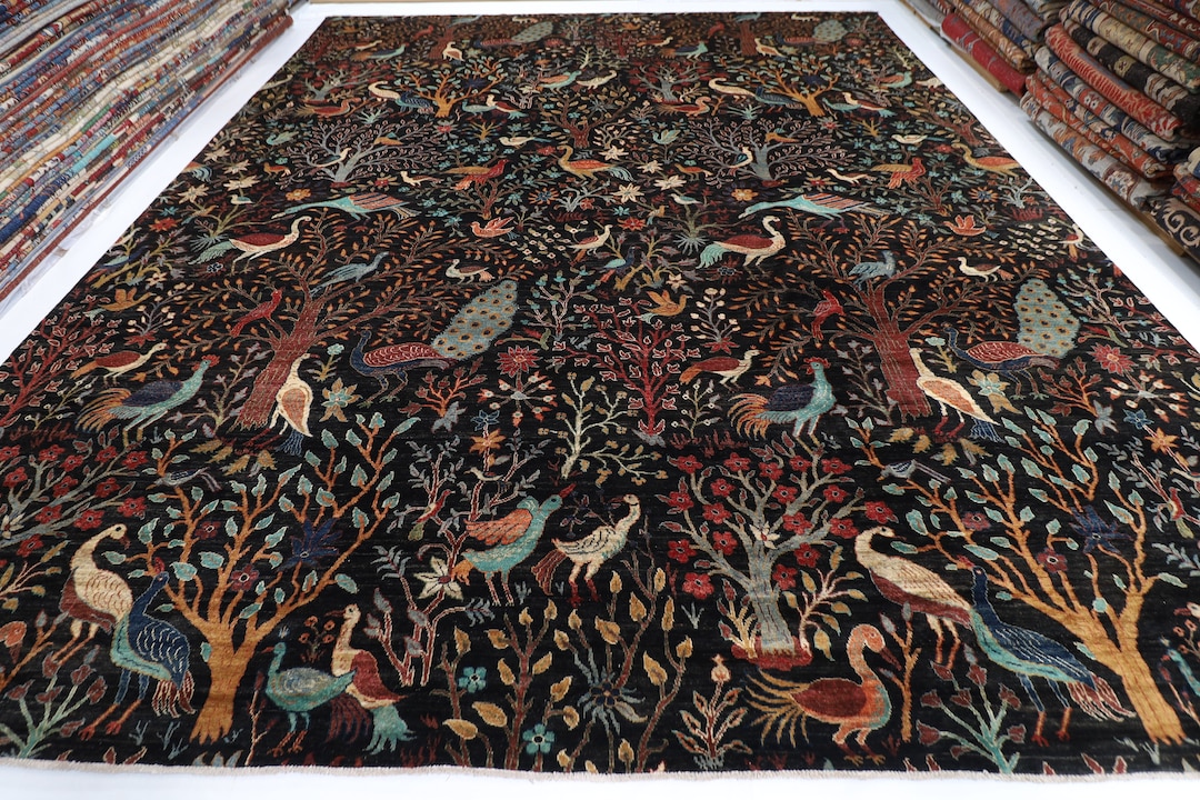 12x15 Ft Black Birds Area Rug, 12'2x14'9 Ft 100% Wool Natural Colors ...