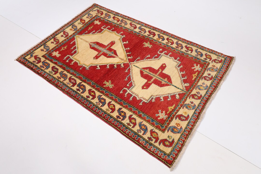 3x5 Tribal Red Area Rug, 3'6x4'11 Ft Hand Knotted Rug, Rug for Living ...