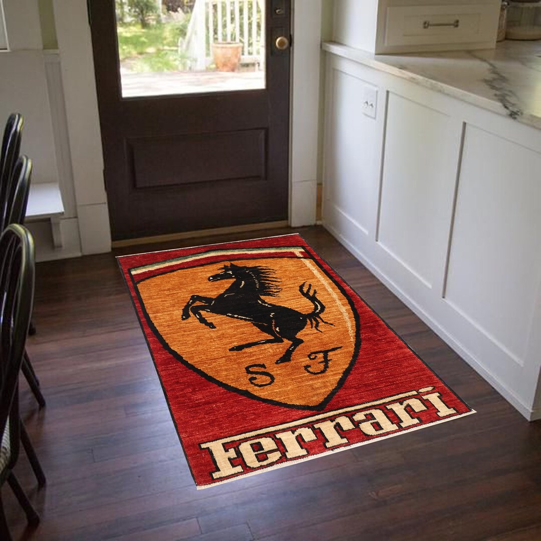 2x3 Ft Ferrari Car Logo Red Color Rug 100% Wool Hand Knotted - Etsy