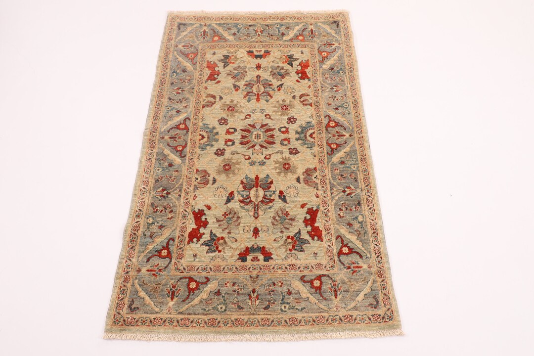 3 X 4 Ft High Quality Green Area Rug, Hand Knotted Rug, Entryway Rug ...