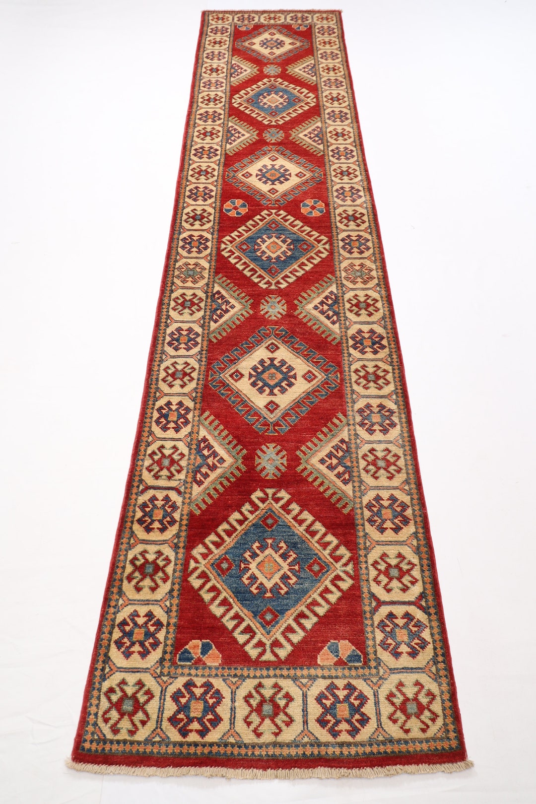 11'5 Ft Kazak Red Hallway Runner Hand Knotted Rug, 2'7x11'5 Ft Afghan ...
