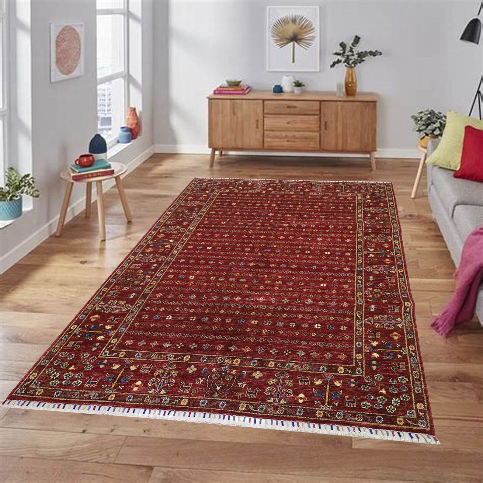 Handmade 6x7.3 Red Area Rug Wool Natural Colors Afghan Hand | Etsy