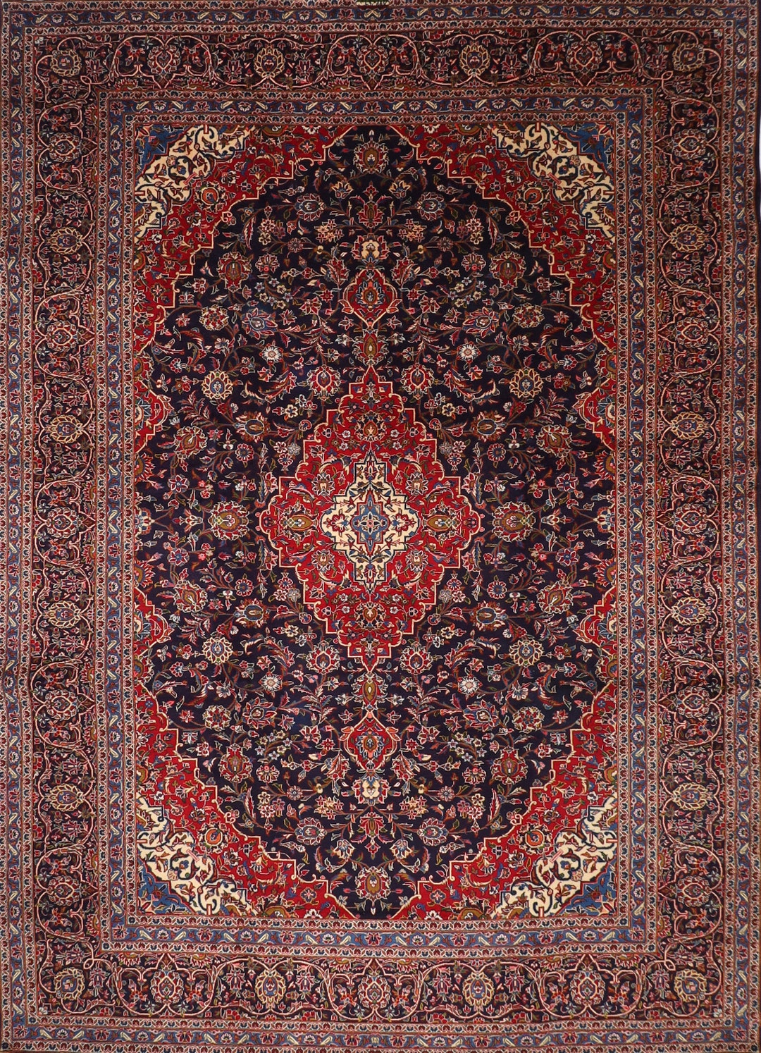 Heriz 9'7x13'2 Ft. Navy Blue Rug, Hand Knotted Traditional High Pile ...