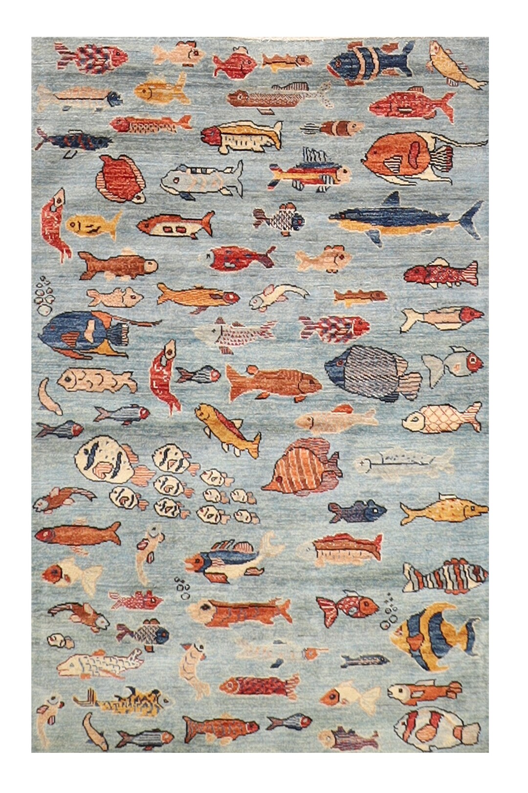 Light Blue 4x6 Ft. Fish Area Handmade Rug 4'1x6'1 Hand Knotted Rug, Rug ...