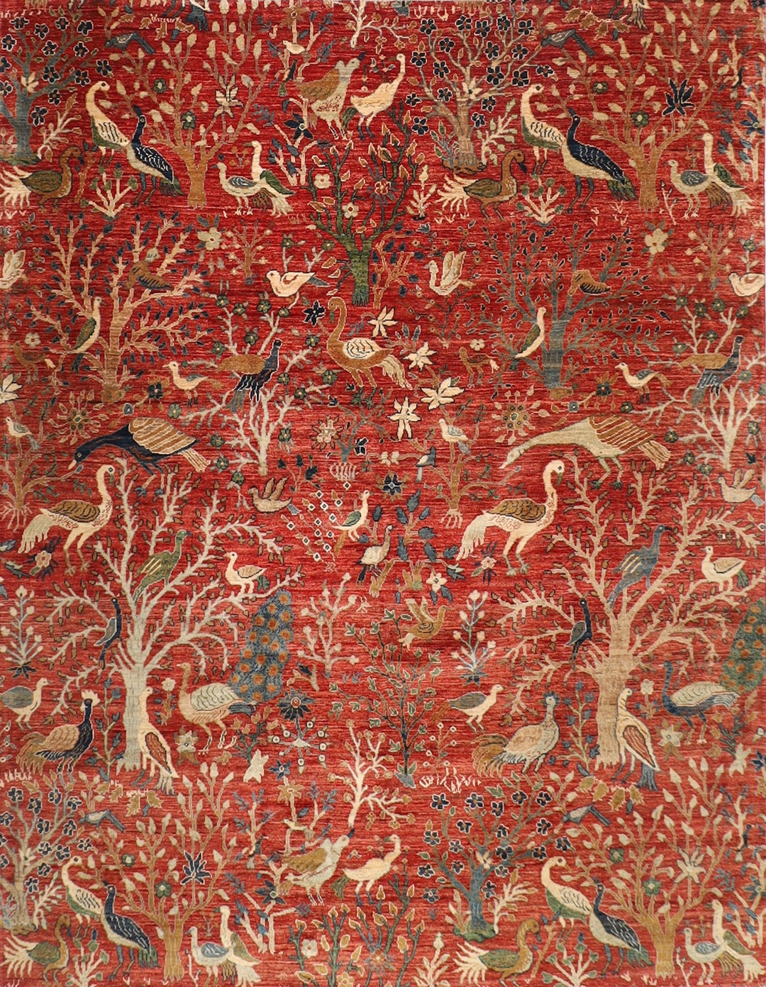 8x10 Red Birds Area Hand Knotted Rug, 8'4x9'5 Ft Rug for Bedroom, Rug ...