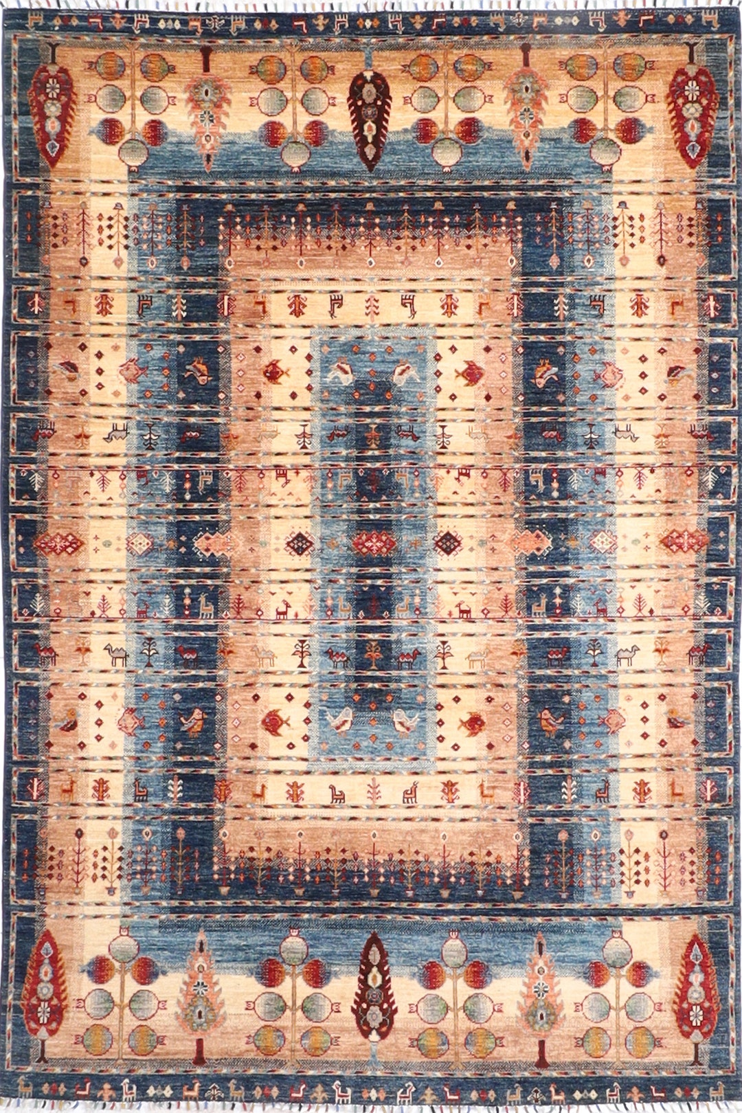 6x8 Tree of Life Area Rug Wool Natural Colors, 5'9x8 Hand Knotted Rug ...