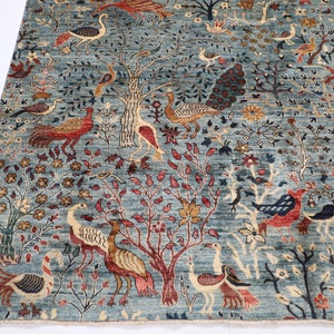 8x10 Blue Birds Area Hand Knotted Rug, 7'11x9'11 Ft Rug for Bedroom ...