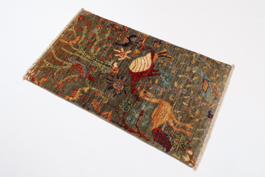 2x3 Ft. Birds Mini Handmade Rug, 1'11x3'5 Afghan Hand Knotted Rug ...