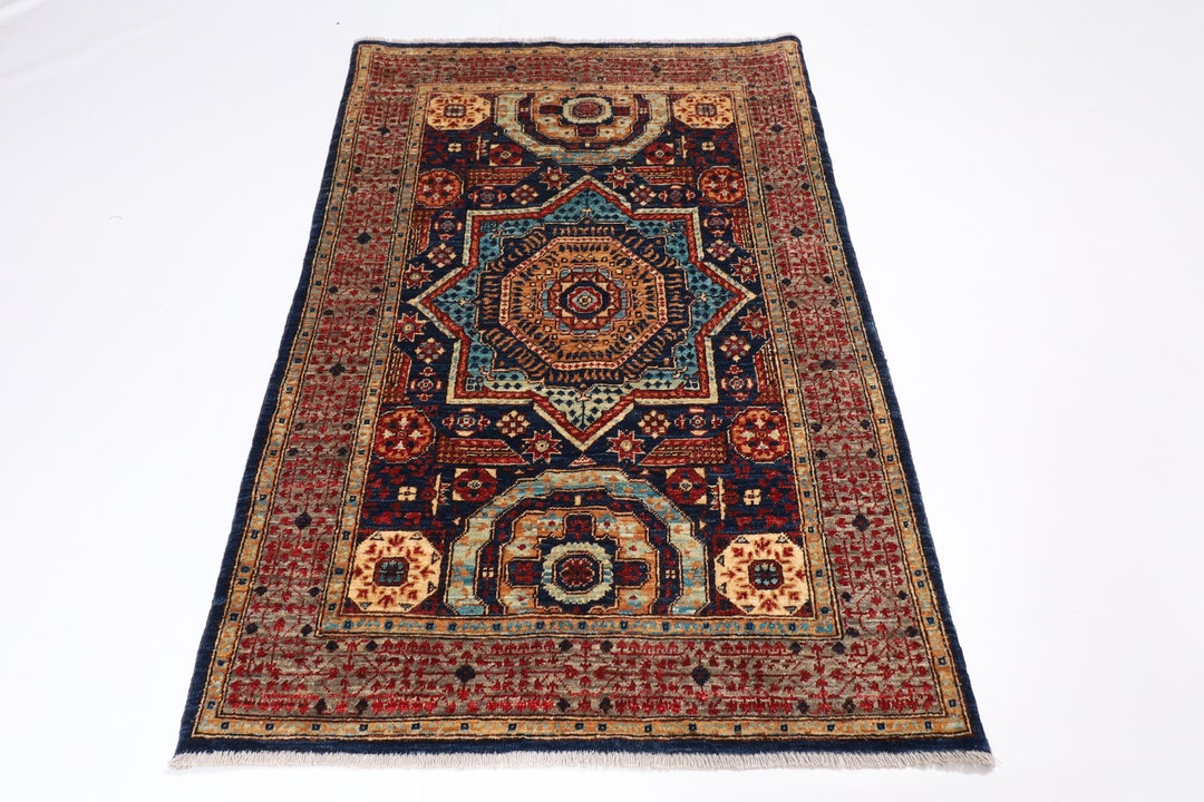 3x5 Navy Blue Mamluk Area Rug 3'4x5'2 Ft Wool Natural - Etsy