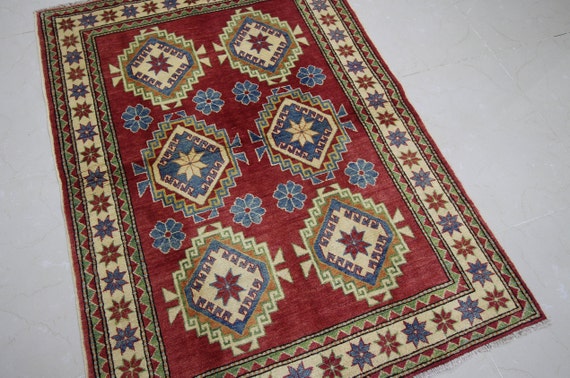 4x5 Ft Red Area Rug Afghan Quality Hand Knotted Rug Rug for - Etsy