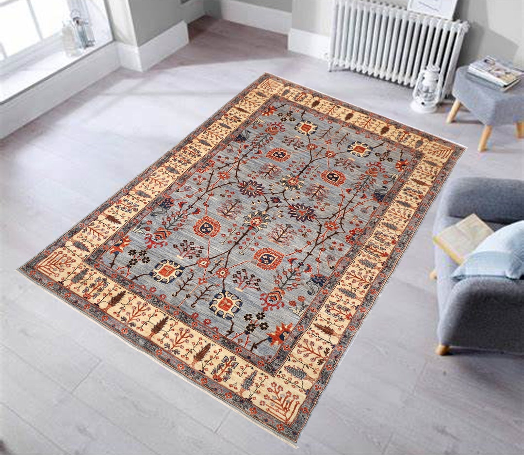 Aryana 7x10 Ft Gray Area Rug, 6'6x9'9 Ft Hand Knotted Rug, Rug for ...
