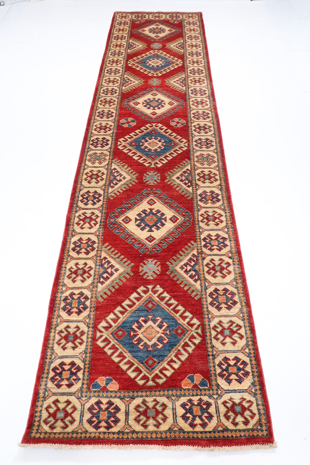 11 Ft Kazak Hallway Tribal Runner Rug 2'10x11'4 Ft Hand Knotted Rug ...