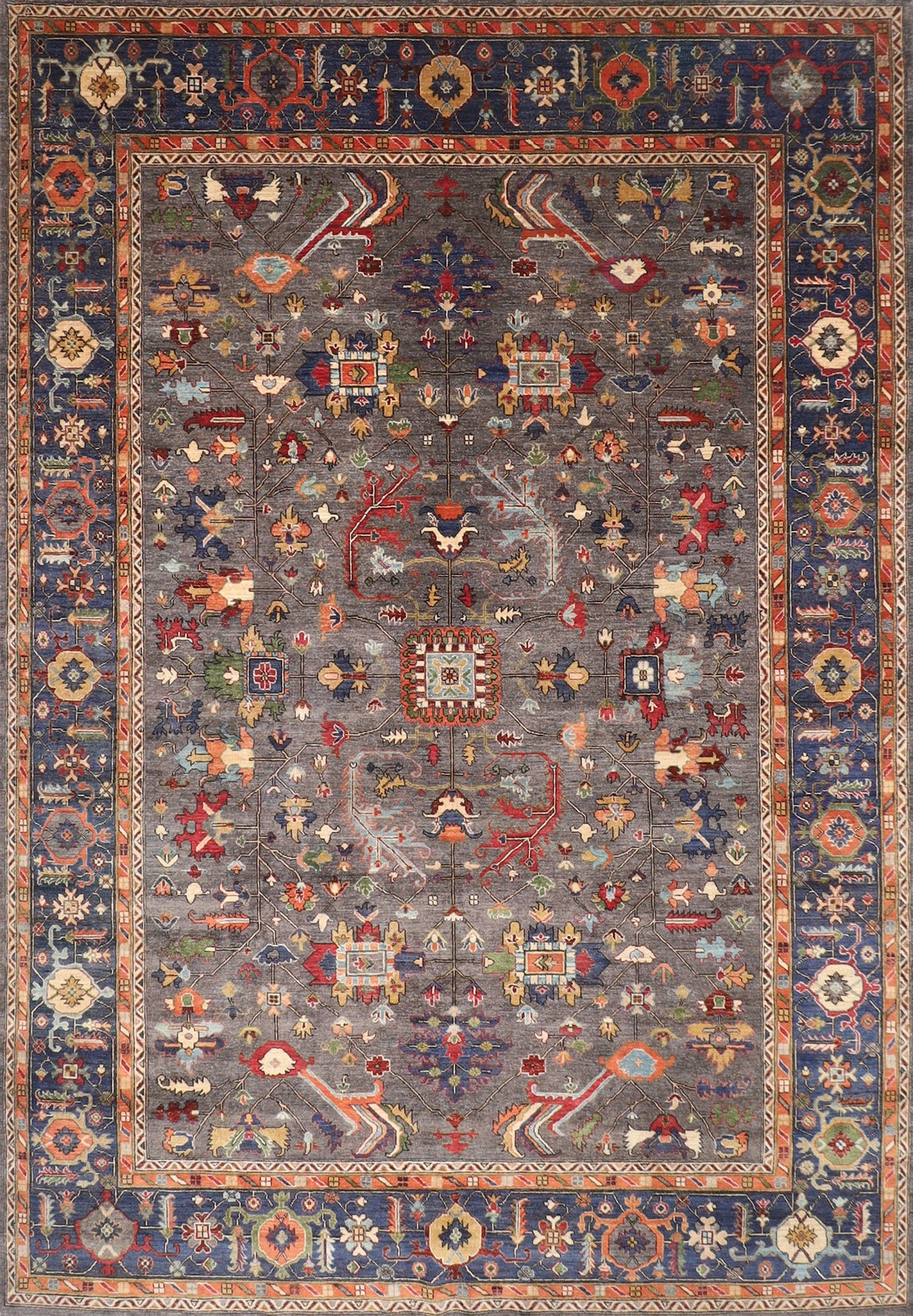 Grey 9x12 Ft Oriental Area Rug Wool Natural Colors, 9'2x12'4 Hand ...