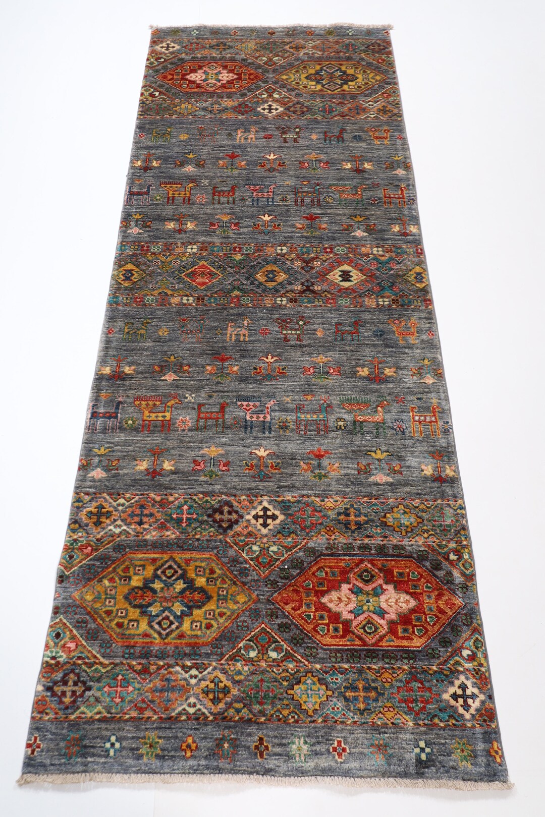 8 Ft Gray Animal Print Runner Hand Knotted Rug - Etsy