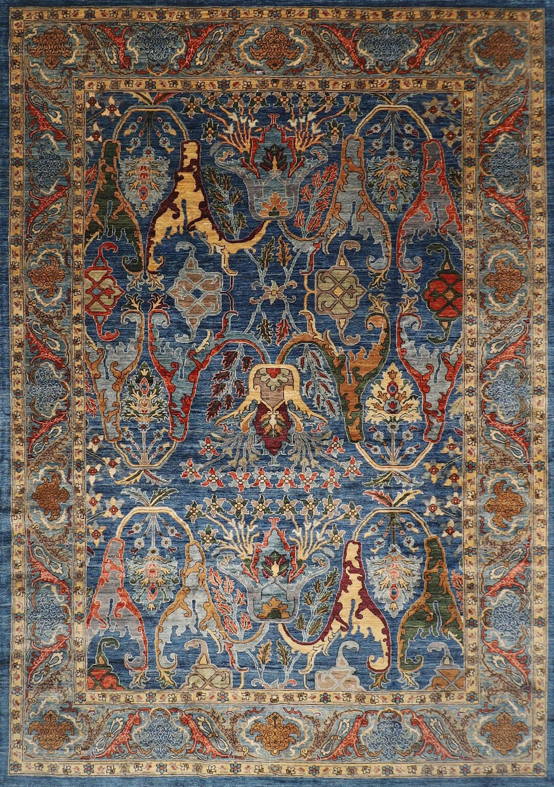 9x12 Ft Serapi Blue Area Rug, Tribal Rug, Afghan Hand Knotted 100% Wool ...