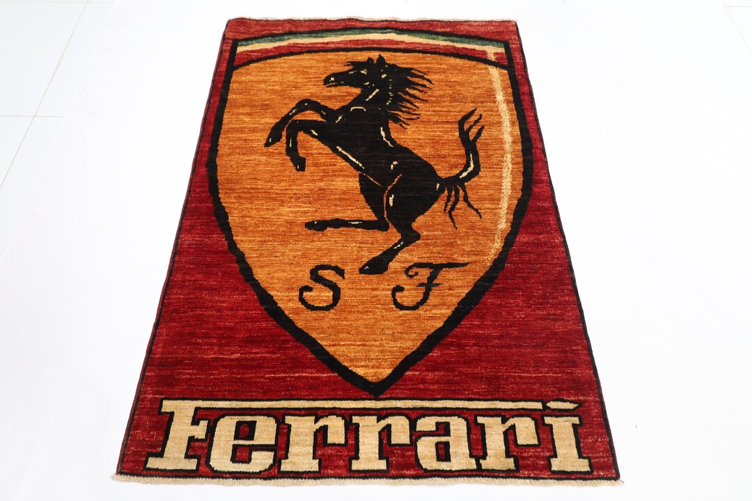 3x5 Car Logo Ferrari Area Rug, 3'6x5'3 Ft Hand Knotted Rug, Kitchen Rug ...