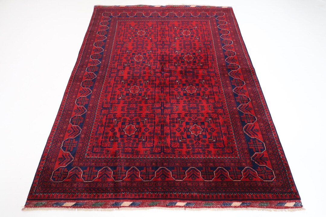 Handmade 5x7 Ft Afghan Tribal Red Area Rug, 4.11x6'10 Hand Knotted Rug ...
