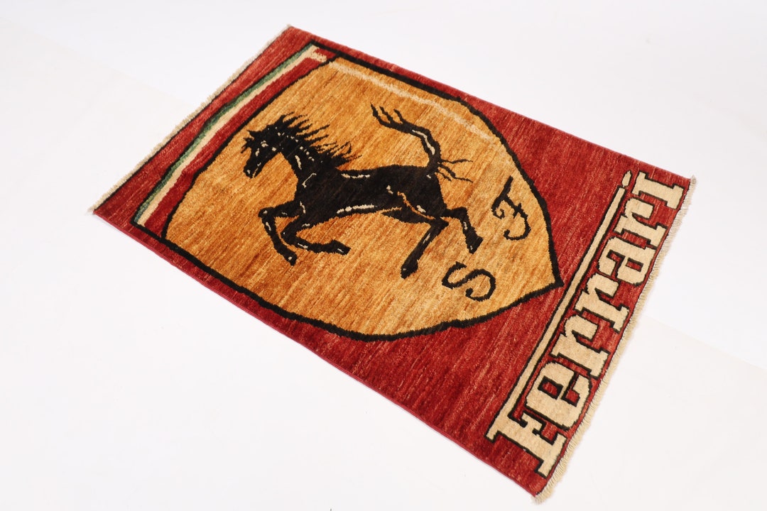 3x4 Ft Car Logo Ferrari Handmade Rug 2'10x4'2 Ft Hand Knotted Rug, Rug ...