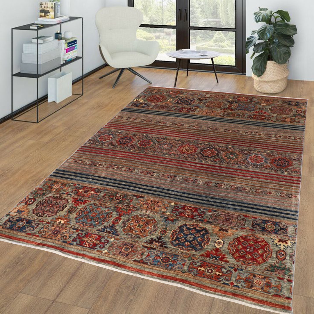 6x8 Oriental Gray Area Rug, 5'7x8'2 Ft Afghan Hand Knotted 100% Wool ...