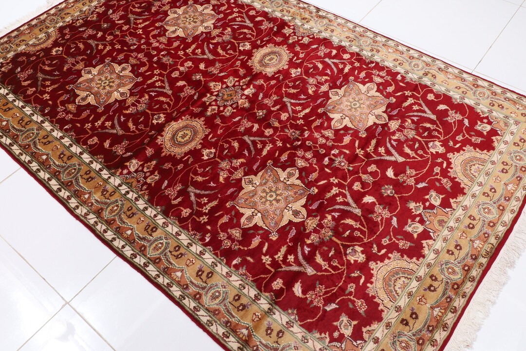 5x8 Ft. Wool and Silk Area Rug 5'3x8'1 Hand Knotted - Etsy