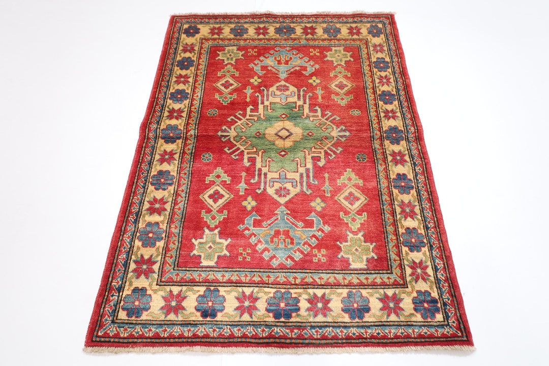 3x5 Kazak 3'8x5'1 Ft. Area Rug, Afghan Hand Knotted Rug, Bedroom Rug ...