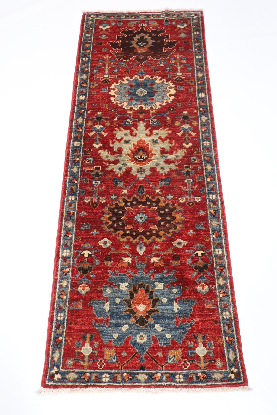 6 Ft Hallway Red Runner Rug Wool Natural Colors Afghan, 2'1x5'8 Ft Hand ...