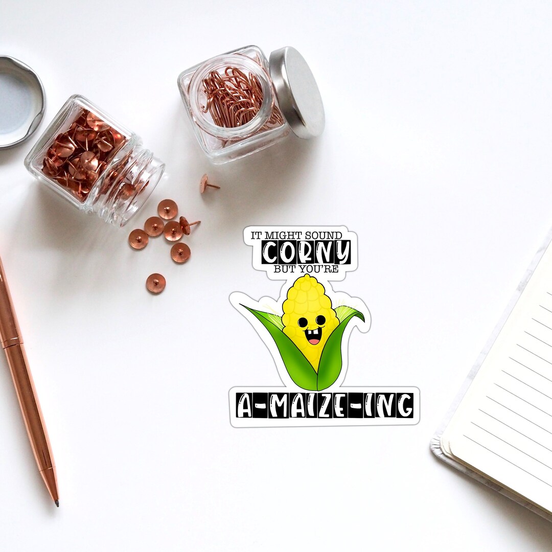 Corny Amaizeing Funny Food Pun Corn on the Cob Vinyl Sticker - Etsy UK