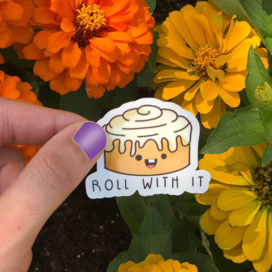 Roll With It Cinnamon Roll Funny Food Pun Vinyl Sticker - Etsy