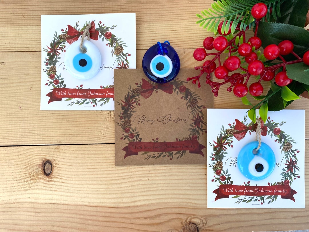 Handmade Evil Eye Christmas Card: Lucky Ornament Gift - Etsy