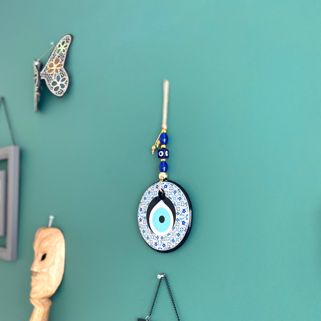Large Painted Evil Eye Wall Hanging, Blue Glass Evil Eye Home Decor ...