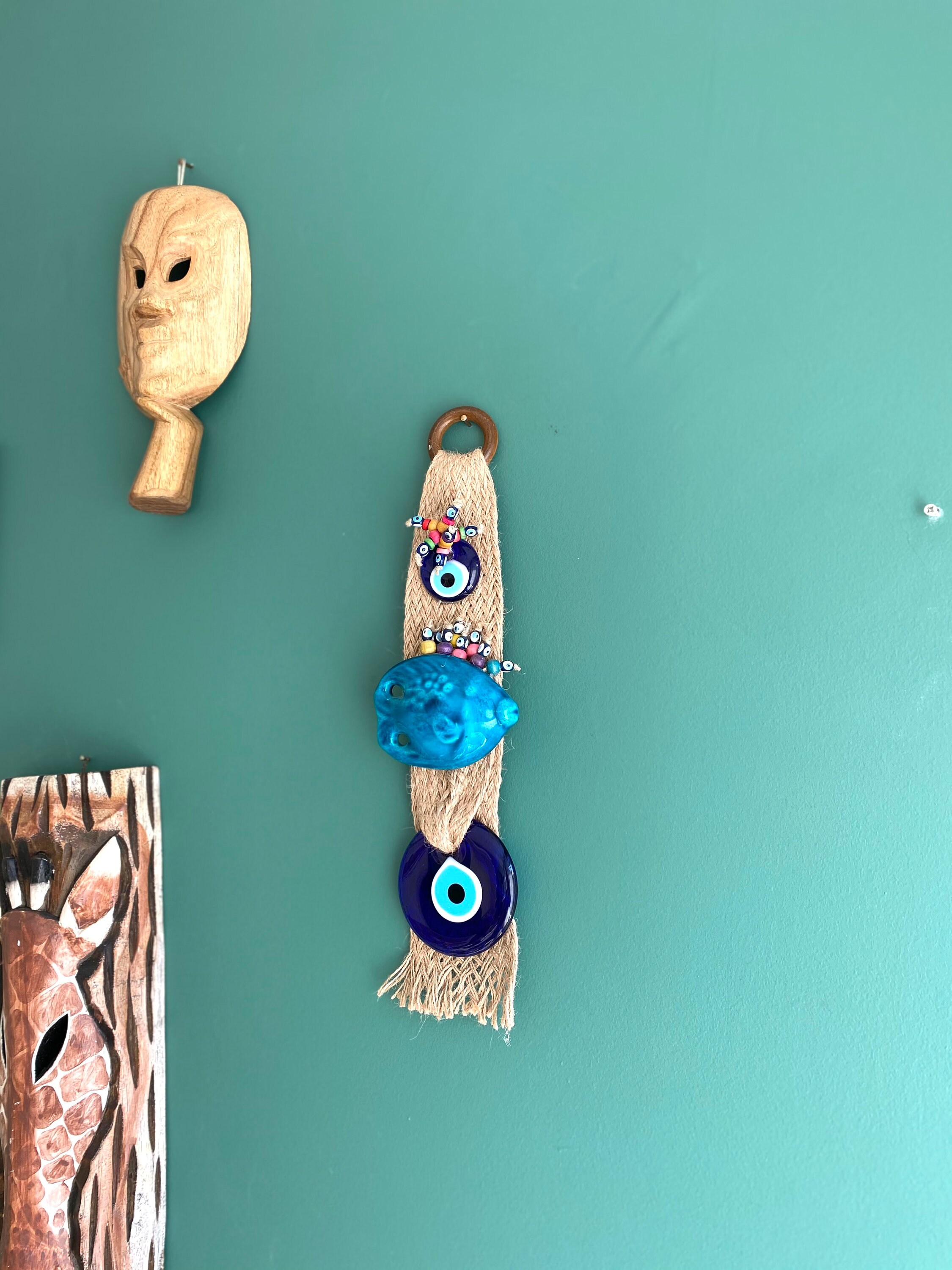 Macrame Wall Hanging with Evil Eye and Fish Blue Glass Evil | Etsy