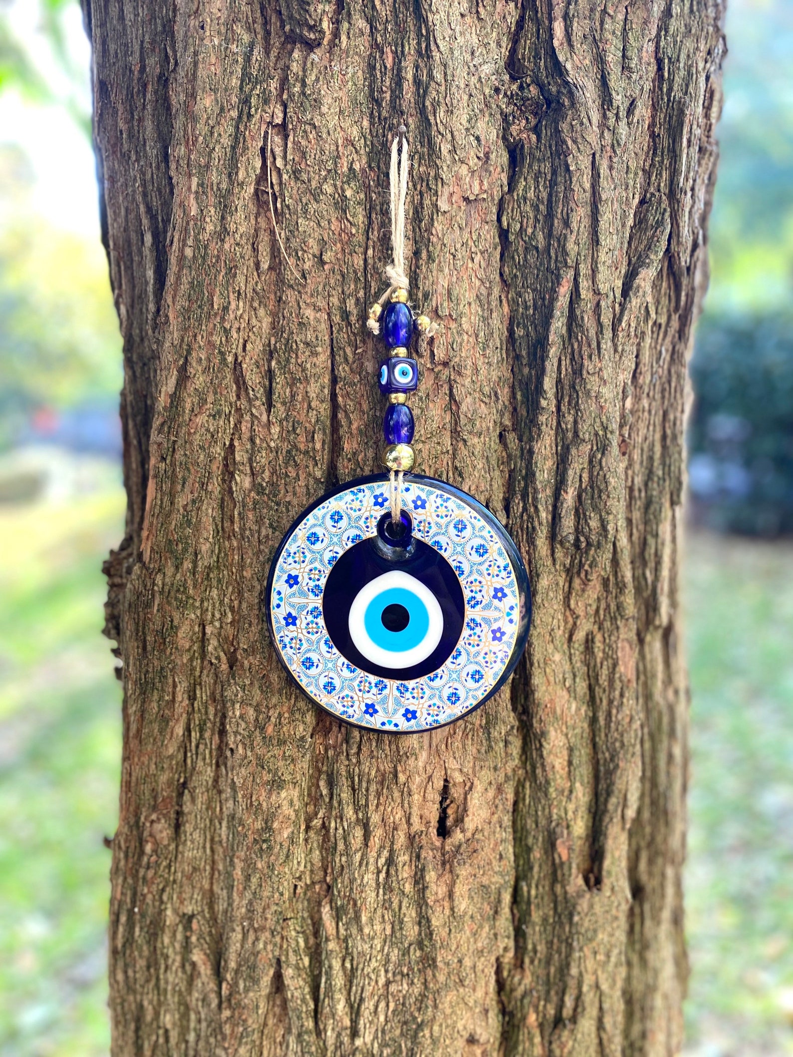 Large Painted Evil Eye Wall Hanging, Blue Glass Evil Eye Home Decor ...