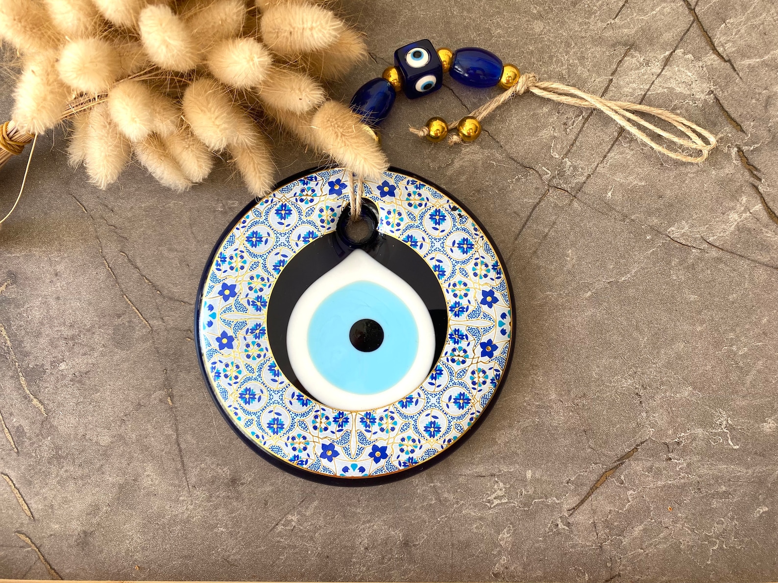 Large Painted Evil Eye Wall Hanging, Blue Glass Evil Eye Home Decor ...