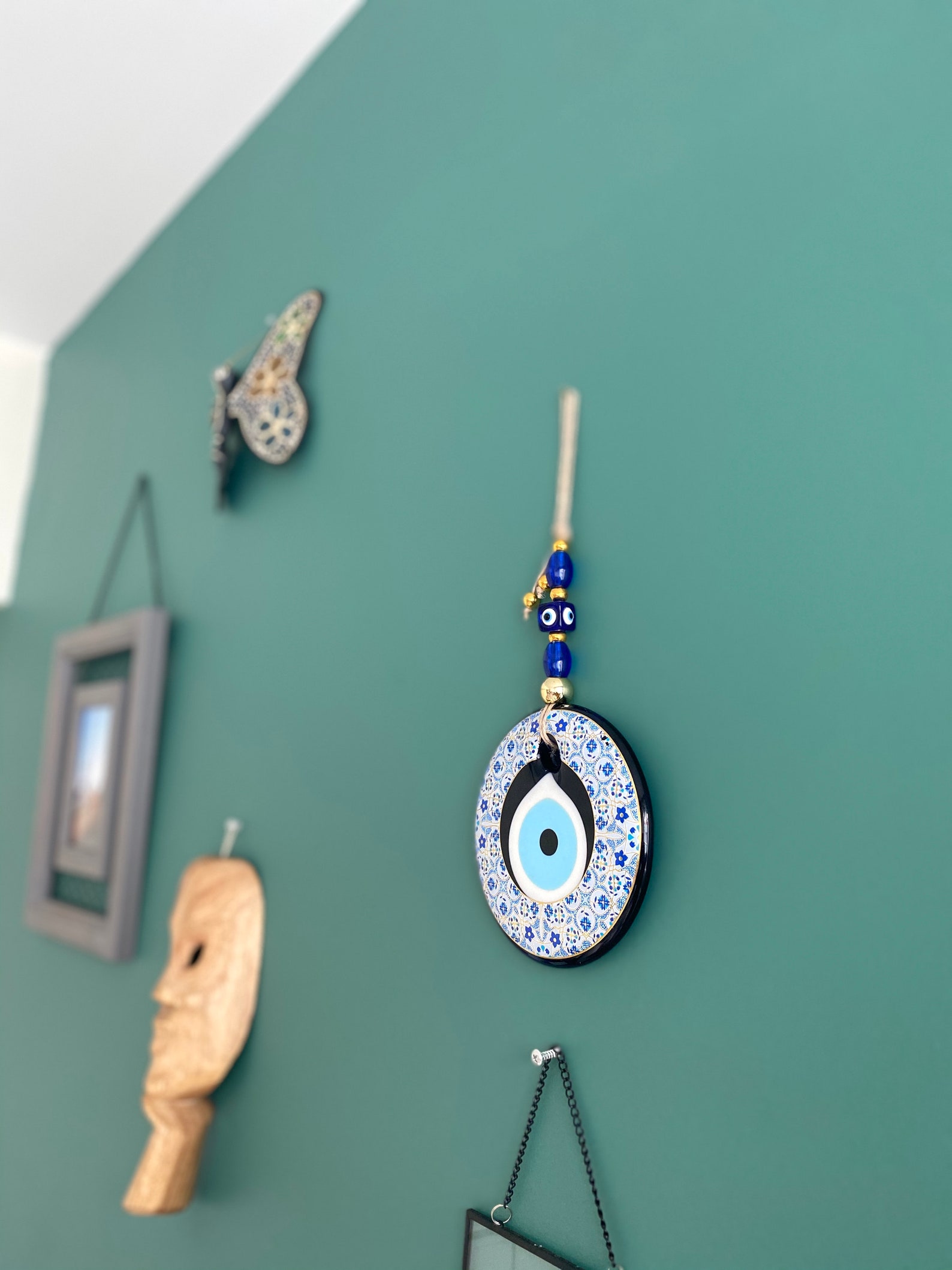 Large Painted Evil Eye Wall Hanging, Blue Glass Evil Eye Home Decor ...