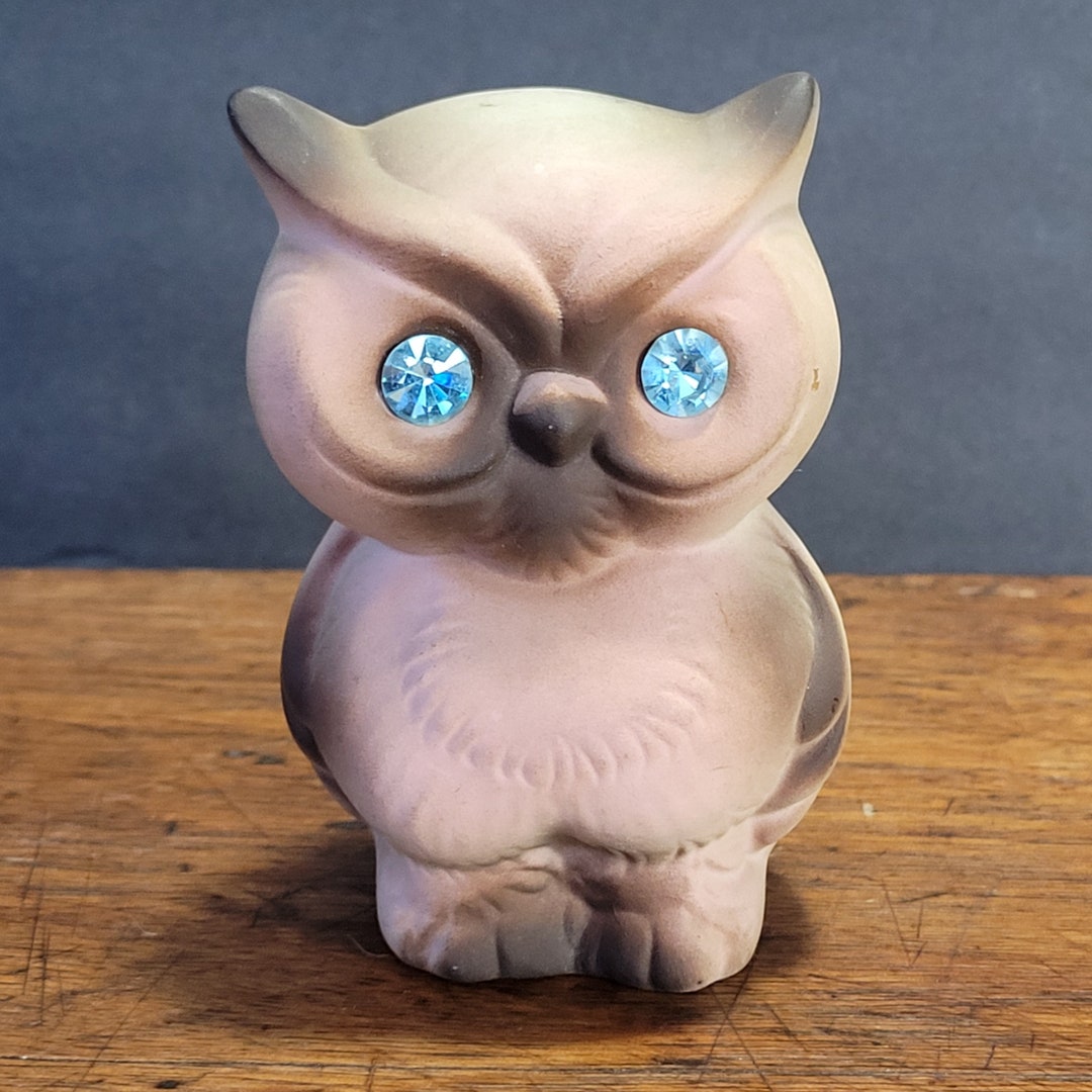 Ceramic Owl With Blue Gem Eyes Bown Ombre - Etsy