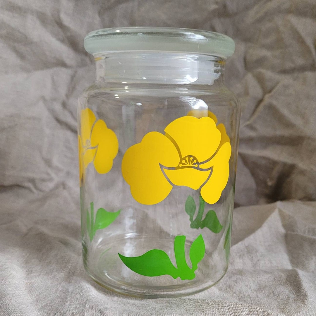 Jar With Lid- Vintage Anchor Hocking Foxy Flowers Yellow Poppy Pattern ...