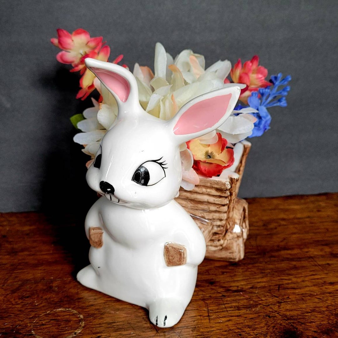 Bunny Rabbit Ceramic Planter Candy Dish Egg Display Vintage Rabbit With ...