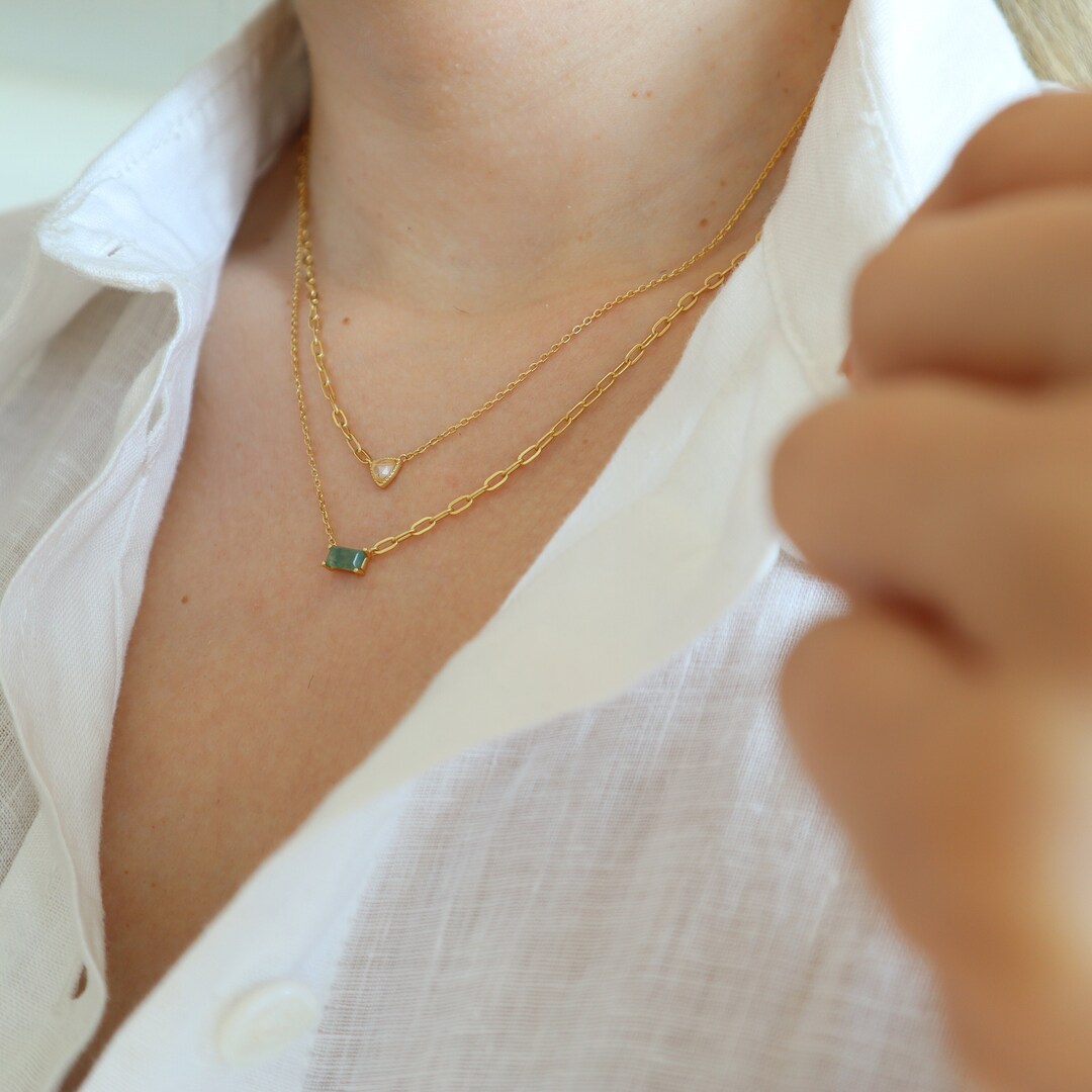Gemstone Dual Chains Necklaces for Everyday Wear Rose Quartz - Etsy