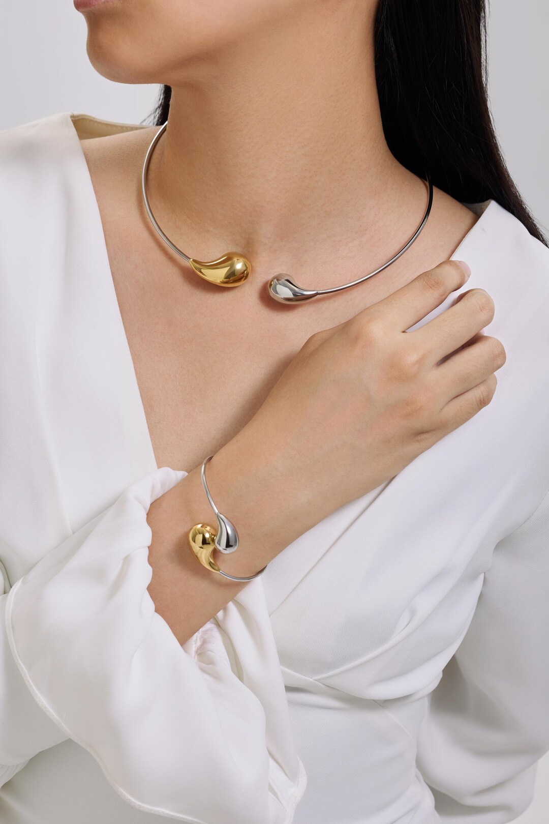 Mixed Metal Waterdrop Cuff Bracelet, Teardrop Bracelet for Women ...