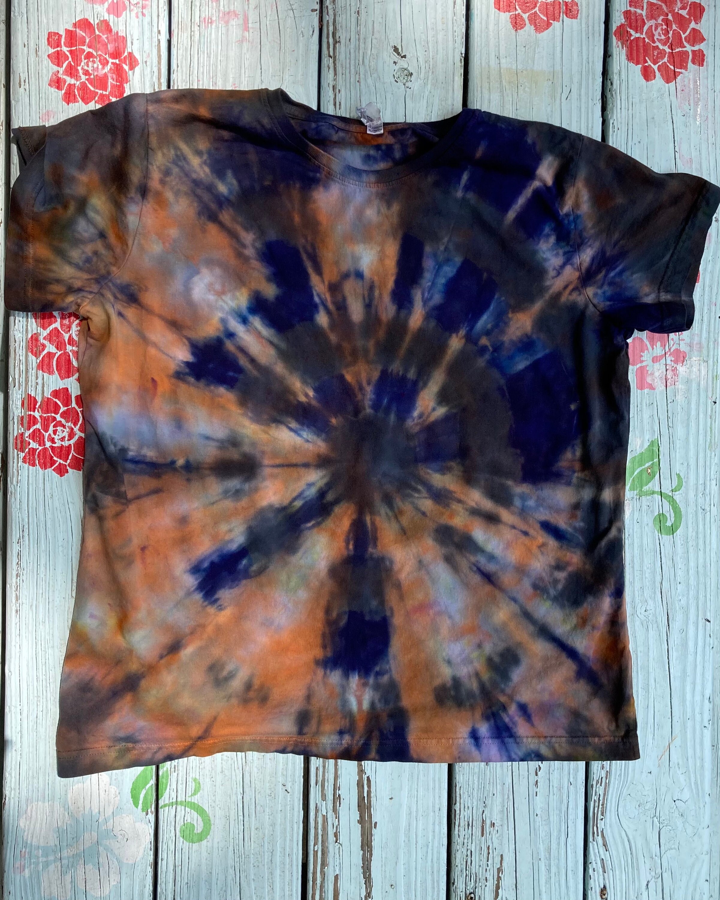 Black, Rust and Midnight Blue Tie-dyed T-shirt - Etsy