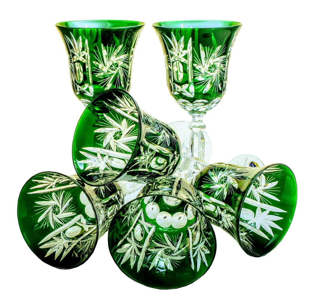 Marika Emerald Crystal Wine Glasses 280 Ml Olive Grinder - Etsy