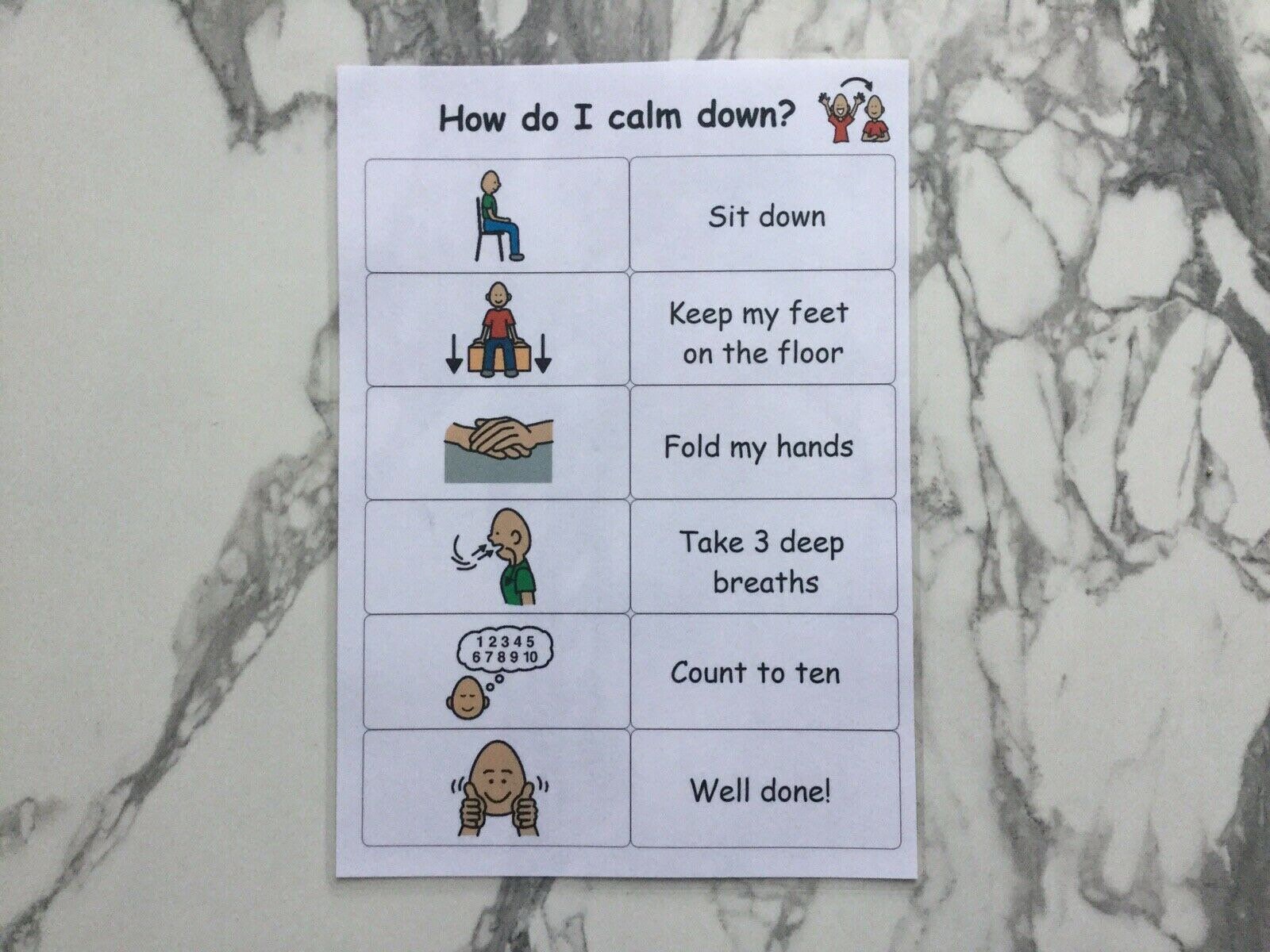 PECS Boardmaker Calm Down Sheet for Autism SEN Aspergers - Etsy