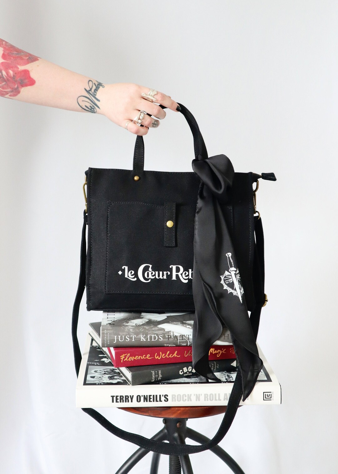 Gothic Purse With Dagger Canvas Bag Black Tote Bag With - Etsy