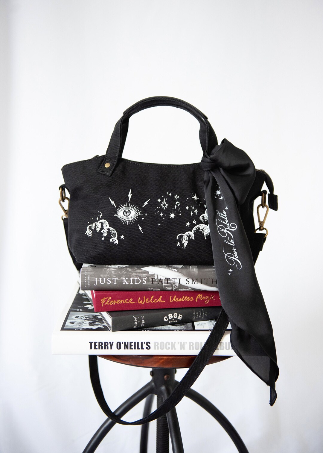 Gothic Purse Celestial Bag Evil Eye Purse Stars Canvas Bag Black Tote ...