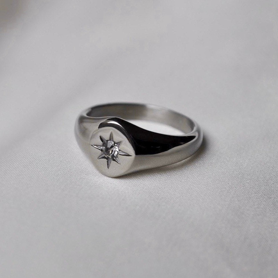 Stainless Steel Star Signet Ring - Etsy