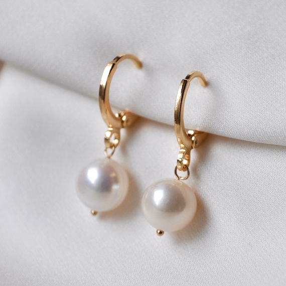 Handmade Pearl Drop Mini Hoop Earrings - Etsy