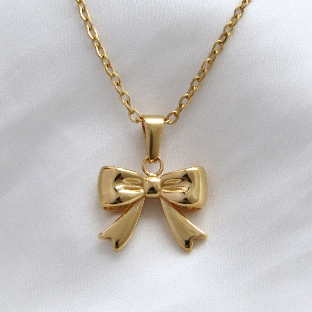 Cutesy Bow Mini Pendant Necklace Tarnish Free Waterproof Knot Ribbon - Etsy