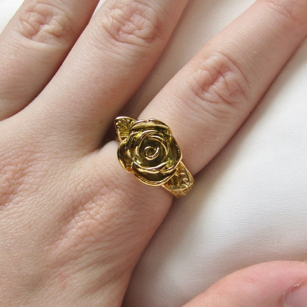 18K Gold Plated Rose Signet Ring - Etsy