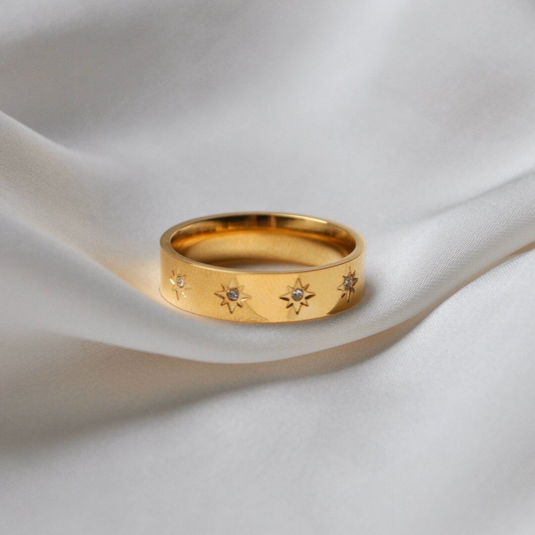 18K Gold Plated Star Band Ring - Etsy